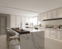 China French Style White Stainless Steel Kitchen Cabinets with Island for sale