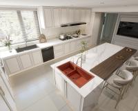 China French Style White Stainless Steel Kitchen Cabinets with Island for sale