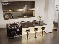 China Black White Marble Stainless Steel Kitchen Cabinets with Dark Gold Tone for sale