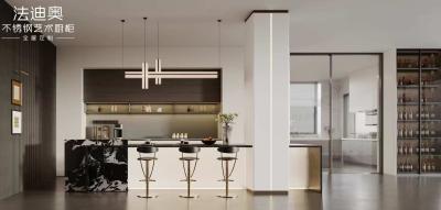 China Black White Marble Stainless Steel Kitchen Cabinets with Dark Gold Tone for sale
