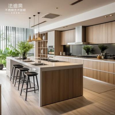 China Light Wood Grain Stainless Steel Kitchen Cabinets - Modern Custom Design for sale