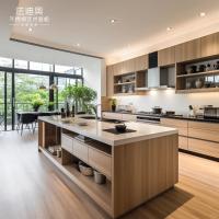 China Light Wood Grain Stainless Steel Kitchen Cabinets - Modern Custom Design for sale