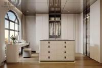 China Pure White Stainless Steel Walk-In Closet with Glass Panels & Island for sale