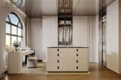 China Pure White Stainless Steel Walk-In Closet with Glass Panels & Island for sale