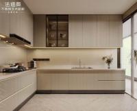 China Light Wood Stainless Steel Kitchen Cabinets with Fluted Glass for sale