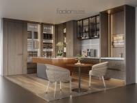 China Dark Wood Stainless Steel Kitchen Cabinets with Copper Gold Island for sale