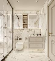 China French White Stainless Steel Bathroom Vanity with Marble Top for sale