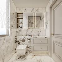 China French White Stainless Steel Bathroom Vanity with Marble Top for sale
