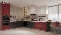 China Wine Red Stainless Steel Kitchen Cabinets with Dark Gray Accent for sale