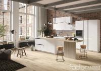 China Polar White & Natural Oak French Minimalist Stainless Steel Kitchen for sale