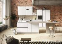 China Polar White & Natural Oak French Minimalist Stainless Steel Kitchen for sale