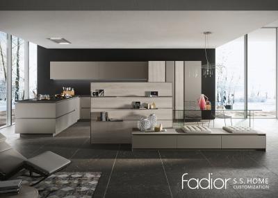 China Luxury Beige Stainless Steel Kitchen Cabinets With Natural Wood Accents for sale