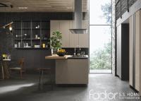 China Stone Texture Stainless Steel Kitchen Cabinets with Island for sale