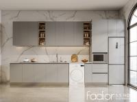 China Modern Linear Stainless Steel Kitchen Cabinets With Full-Height Storage And Integrated Appliances for sale