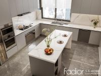 China Modern U-Shaped Stainless Steel Kitchen Cabinets With Island And Integrated Appliances for sale