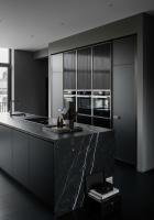 China Stainless Steel Kitchen Cabinets Dark Glass Tailored Luxury Island System for sale