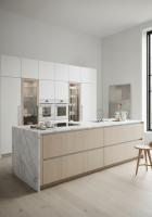 China Pale Oak Veneer Kitchen Cabinets in 304 Stainless Steel for sale