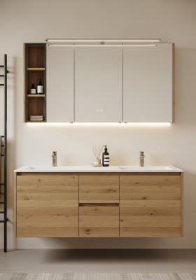 China Japandi Oak Vanity with Warm Clay Basin in 304 Stainless Steel for sale