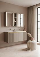 China Taupe Fluted Vanity with Champagne Gold Accents in 304 Stainless Steel for sale