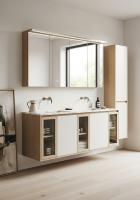 China Gallery Pale Oak Wall-Mounted Vanity in 304 Stainless Steel with Quarter-Sawn European White Oak Veneer and Ultra-Matte Finish for sale