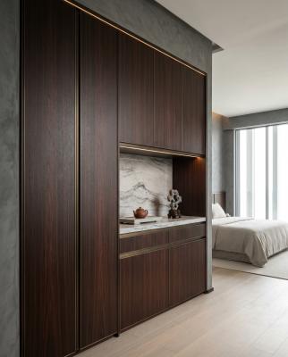 China Rosewood Grain Walk-In Wardrobe with Bronze Accents in 304 Stainless Steel for sale
