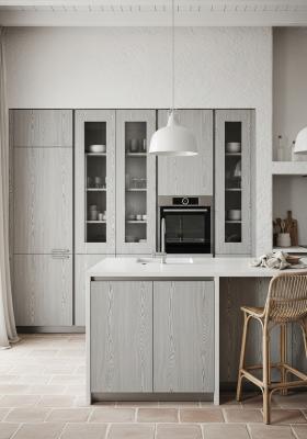 China Whitewashed Ash Grain Kitchen Cabinet in 304 Stainless Steel for sale