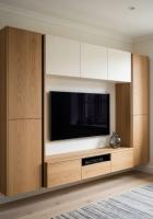 China Japandi Oak Media Console with Floating Screen in 304 Stainless Steel for sale