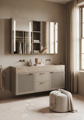 China Soft Taupe Fluted Vanity Cabinet in 304 Stainless Steel for sale