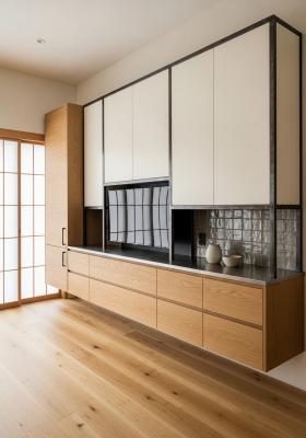 China Japandi Oak Media Console with Shoji Screens in 304 Stainless Steel for sale