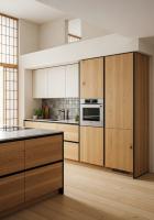 China Japandi Honey Oak Kitchen Cabinet in 304 Stainless Steel for sale