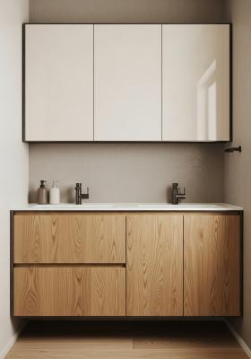 China Quiet Morning Oak Bath Vanity with Powder-Coated Stainless Steel Frame for sale