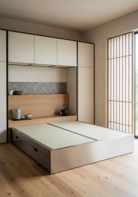 China Low-Profile Japandi Tatami Platform Bed in 304 Stainless Steel for sale