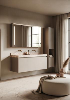 China Taupe Silk Fluted Vanity Cabinet in 304 Stainless Steel for sale