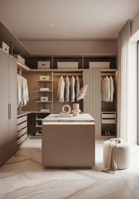 China Taupe Silk Fluted Walk-In Wardrobe in 304 Stainless Steel for sale