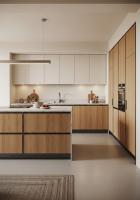 China Japandi Honey Oak Kitchen Cabinet in 304 Stainless Steel with Iron Frames for sale