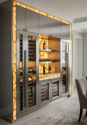 China Golden Mirage Wine Vault in 304 Stainless Steel with Honey Onyx Accents for sale
