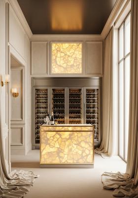 China Golden Mirage Wine Vault in 304 Stainless Steel with Honey Onyx Accents for sale