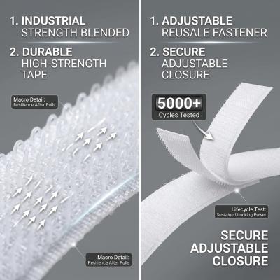 China White Hook and Loop Tape 25m Roll Reusable Fabric Fastener for Cable Management DIY for sale