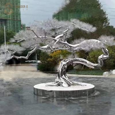 China Silver Casting Stainless Steel Sculpture Metal Pine Tree Sculpture 150cm for sale