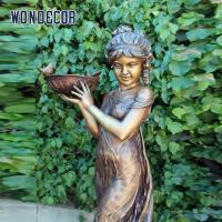 China Customized outdoor garden decoration, life-size bronze statue of a bird feeding girl for sale
