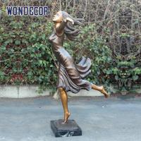 China Customized garden decoration, life-size bronze statue of a woman running forward for sale