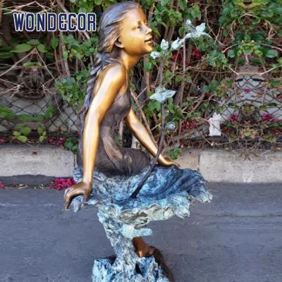 China Customized Garden Decoration Life Size Bronze Statue Of A Girl Sitting On Waves for sale