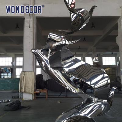 China Geometry Mirror Stainless Steel Sculpture Peace Dove And Young Bird for sale