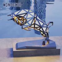 China Large Scale Polished Stainless Steel Sculpture Public Art Geometric Animal Cow for sale