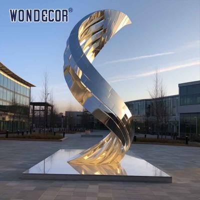 China Modern Garden Mirror Metal Ribbon Art LED Light Stainless Steel Sculpture for sale