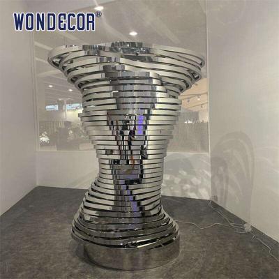 China Indoor Lighting Curved Brushed Stainless Steel Metal Interactive Art Sculpture for sale
