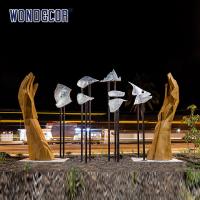 China Modern large-scale outdoor abstract geometric hand measurement weather resistant steel sculpture for sale