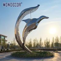 China Large outdoor park metal art hollow lines dolphin stainless steel sculpture for sale
