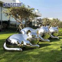 China Large outdoor park metal art abstract animal cat stainless steel sculpture for sale