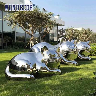 China Large outdoor park metal art abstract animal cat stainless steel sculpture for sale